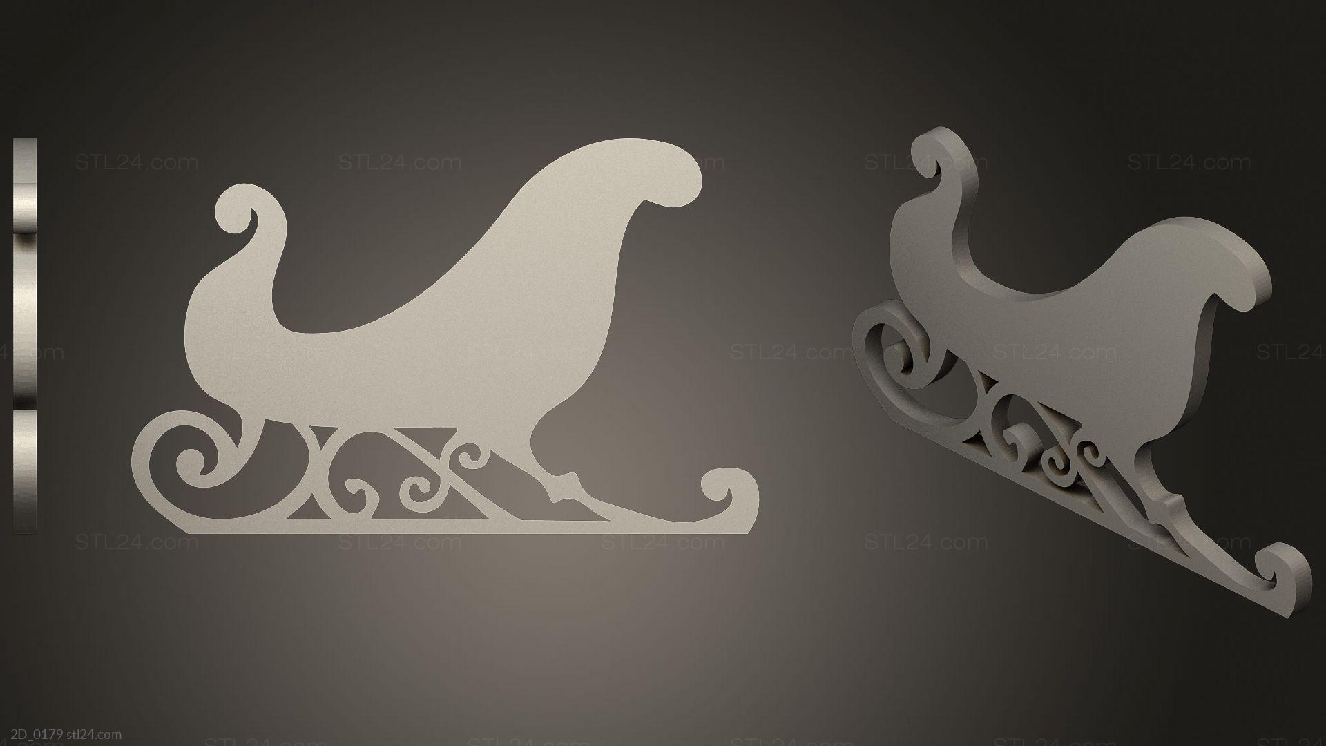 2D - Sleigh (2), 2D_0179. 3D stl model for CNC